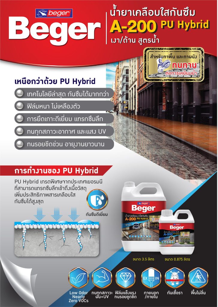 Beger เบเยอร์ A-200 พียู ไฮบริด น้ำยาเคลือบใสกันซึม ชนิดด้าน – Sisan